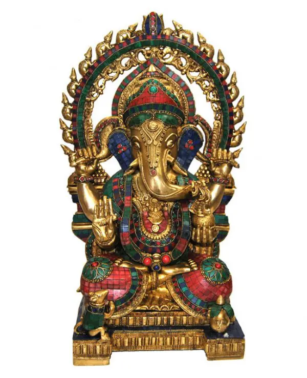 Statue de Ganesh Bronze et céramiques - Inde